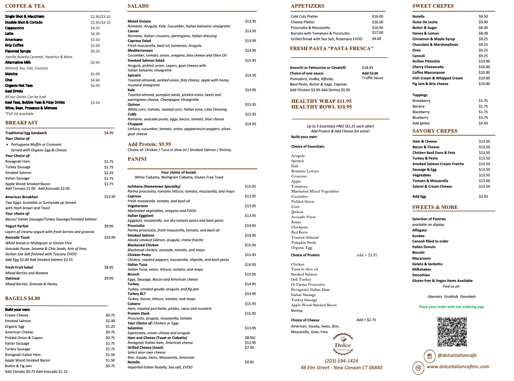 Dolce Italian Cafe | Menu